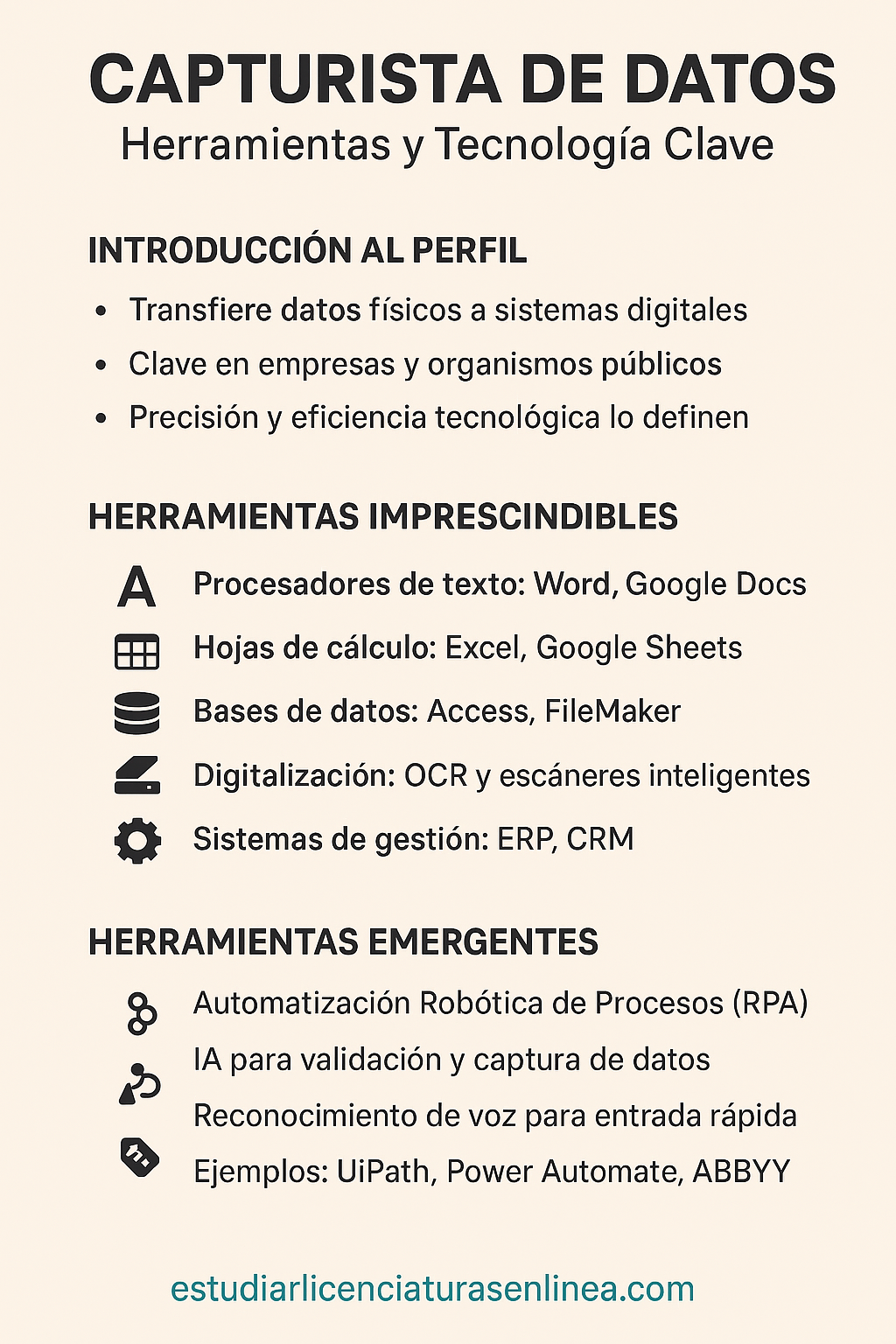 Infografía sobre el perfil de Capturista | Licenciaturas en línea